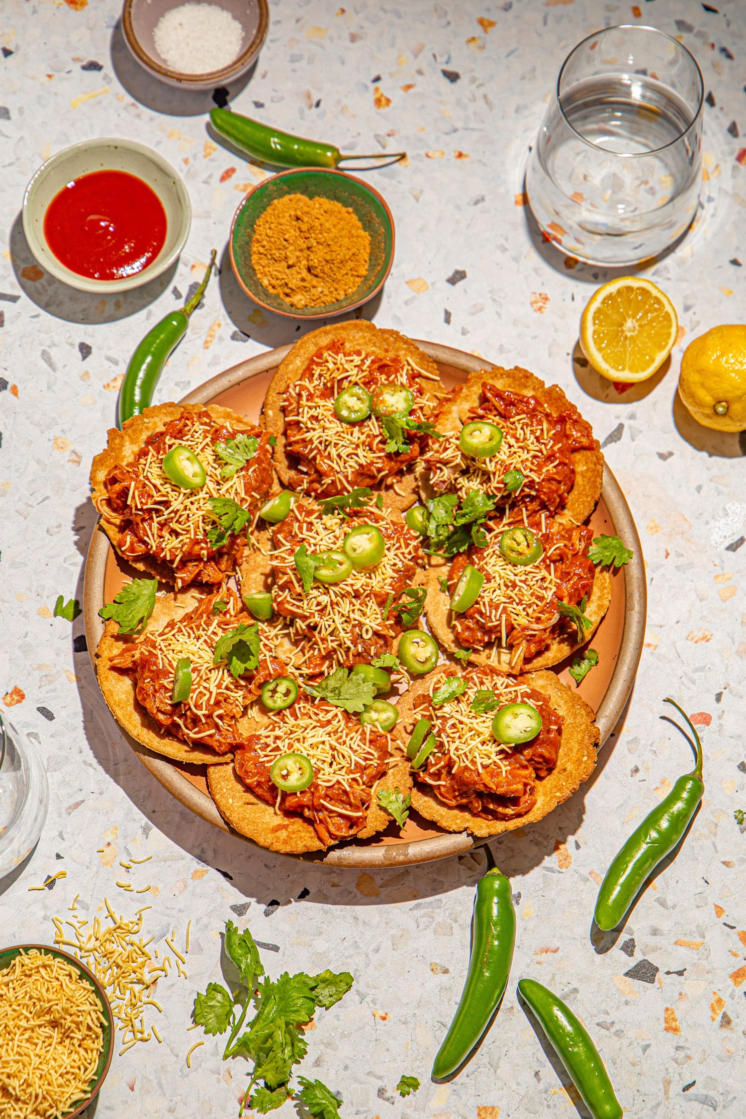 Sev Puri-Inspired Naan Bites with Shredded Pork – Droosh